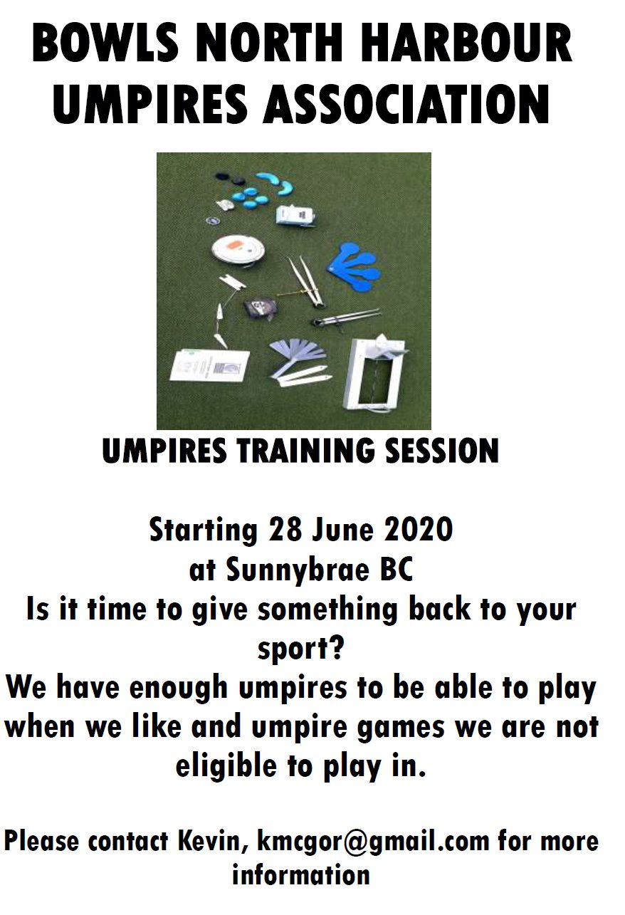 Umpire Training Sessions - Bowls North Harbour